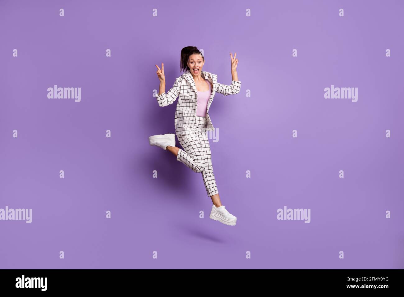 Full size photo of young excited girl happy positive smile have fun ...