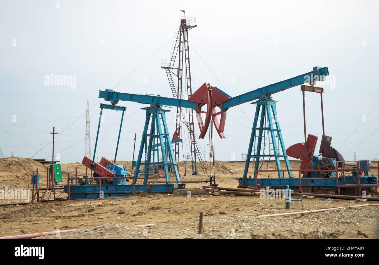 Pumping unit is working in oil field .Beam type crank balance pumping ...