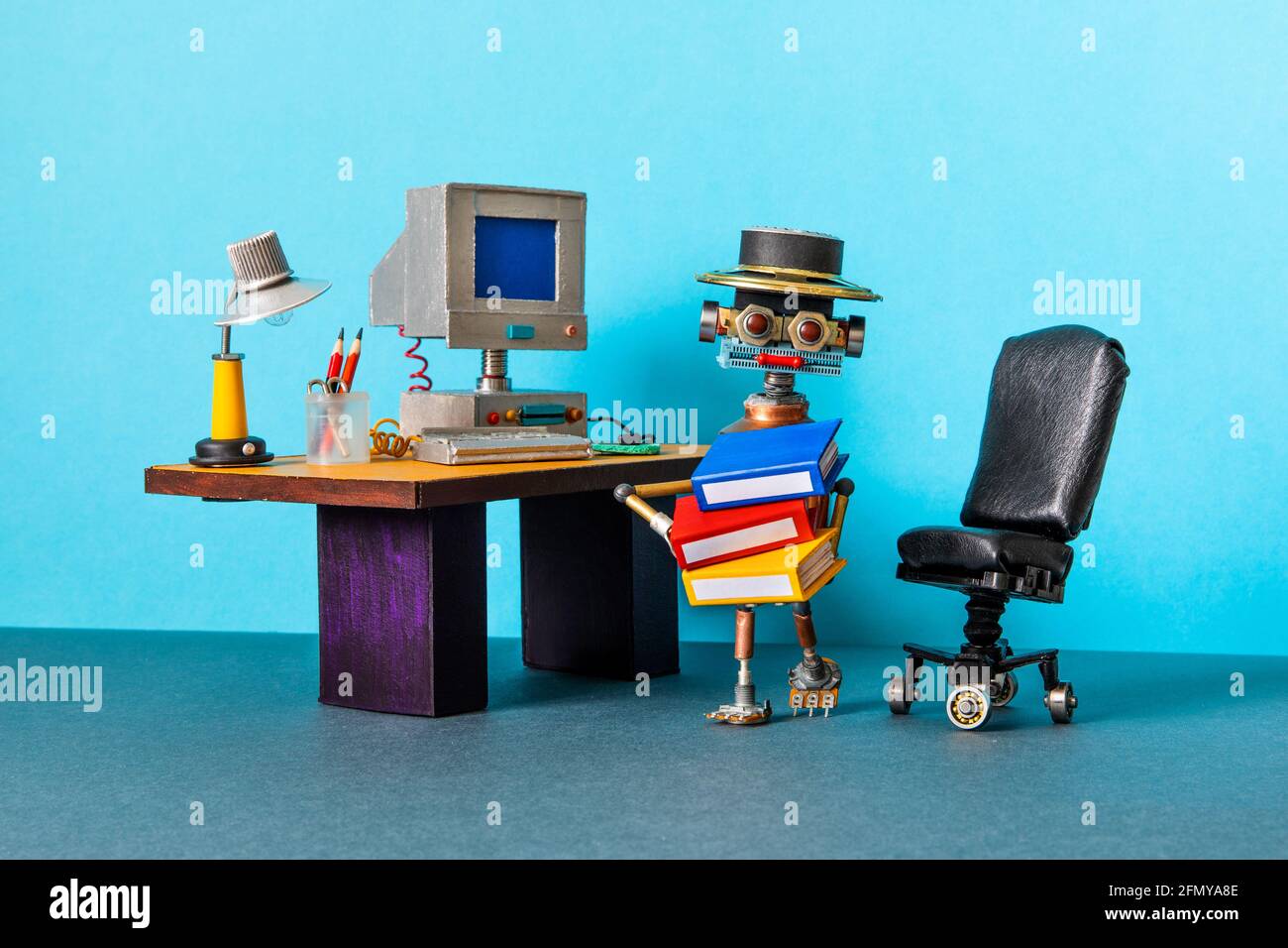 Office leather desk table with computer hi-res stock photography and ...