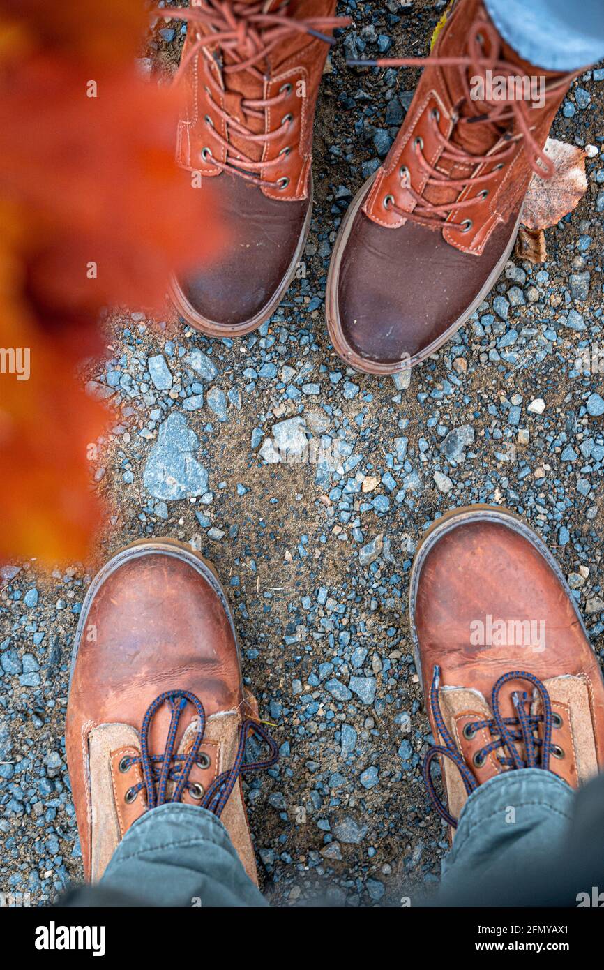 Vertical shot of autamn brown leather shoes Stock Photo - Alamy