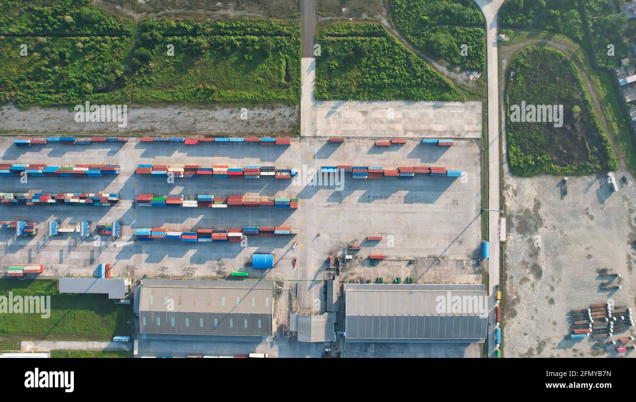 Aerial view of Container ship loading and unloading in Cikarang dry ...