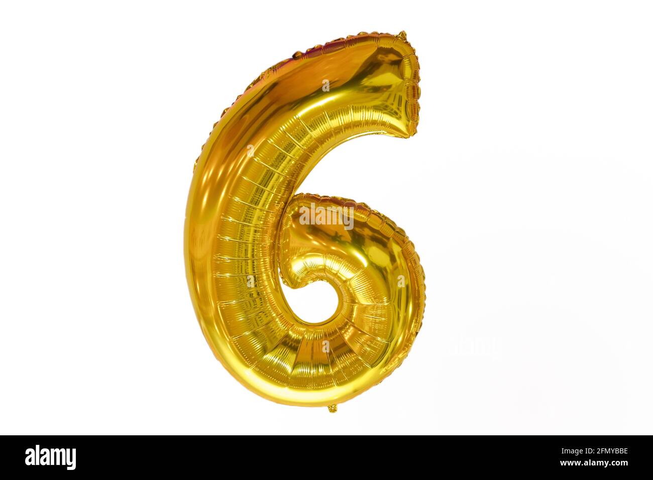 English 6 from gold balloons isolated on white background . Letter six ...