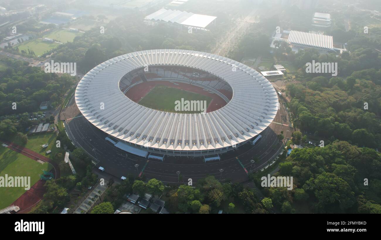 Aerial top down view of the Beautiful scenery of Senayan Stadium. with ...