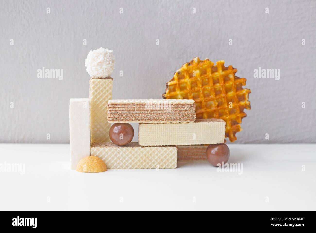 Geometric composition of wafers, candies and cookies. Geometric shapes ...