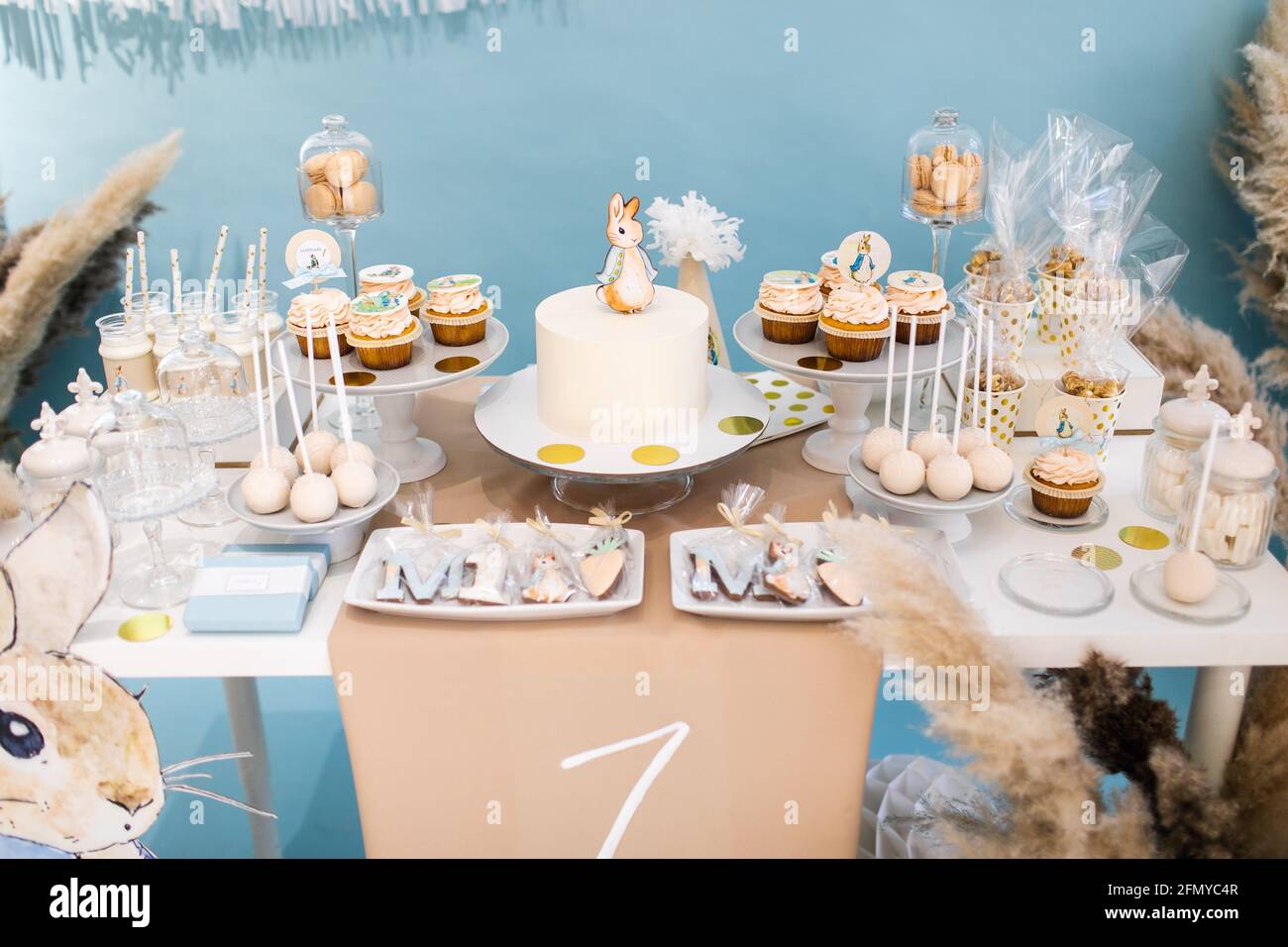Candy bar at Birthday party. Dessert table for a party Stock Photo - Alamy