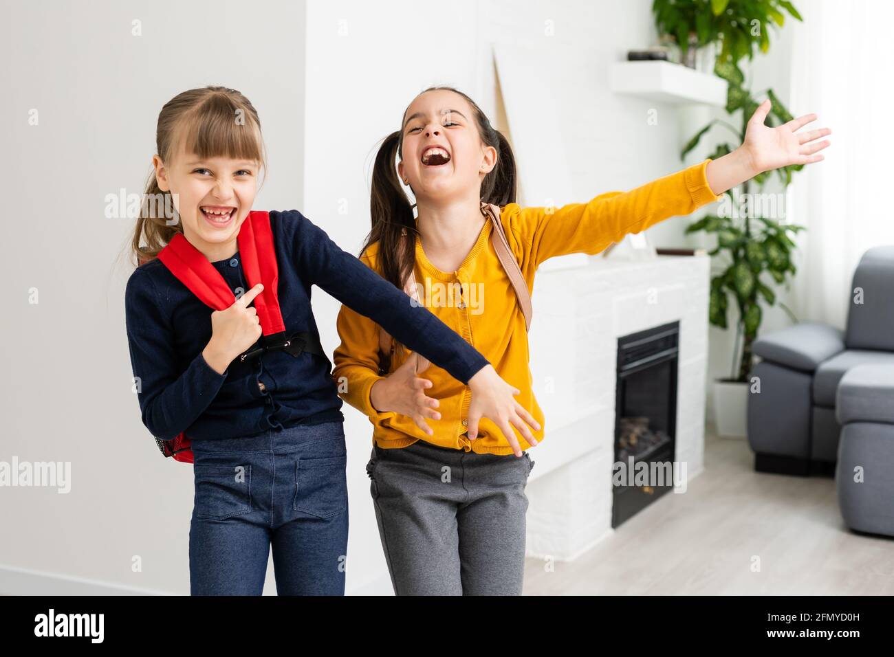Two pupils of elementary school, Back to school Stock Photo - Alamy
