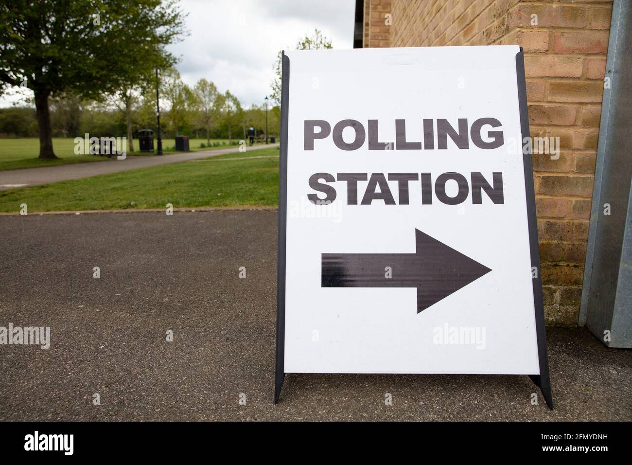 Polling station sign outside the entrance to a political voting ...