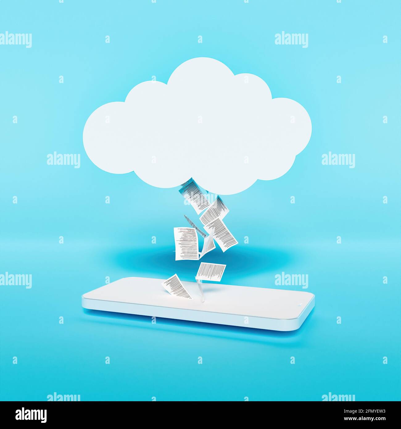 3D rendering of a minimalistic mockup of mobile phone with documents ...