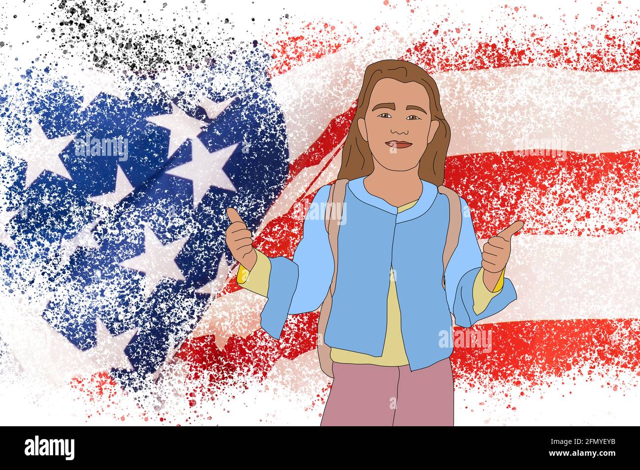 illustration of child on the background of the flag of america Stock ...