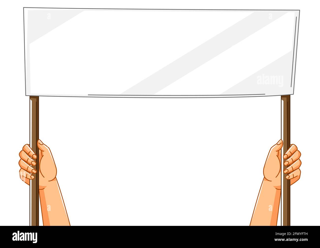 Illustration of hands with banner. Picket sign or protest placard with ...