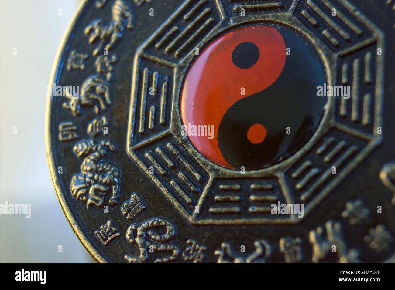 Extreme closeup macro photography of a Chinese Bagua object showing ...