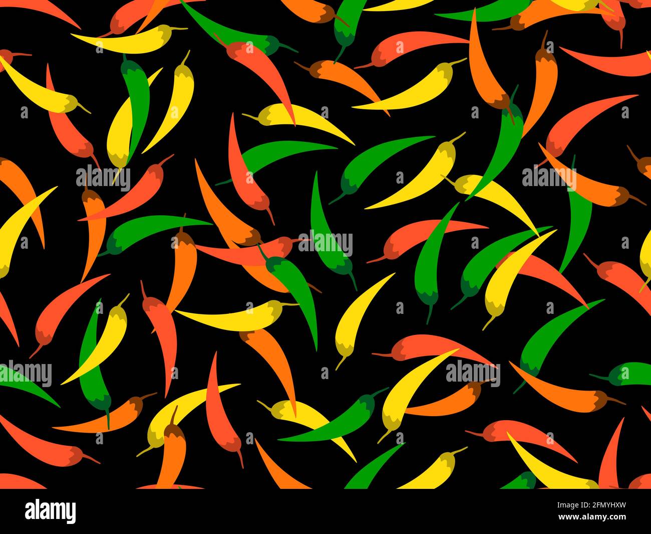 Hot chili peppers seamless pattern. Multi-colored peppers in a flat ...