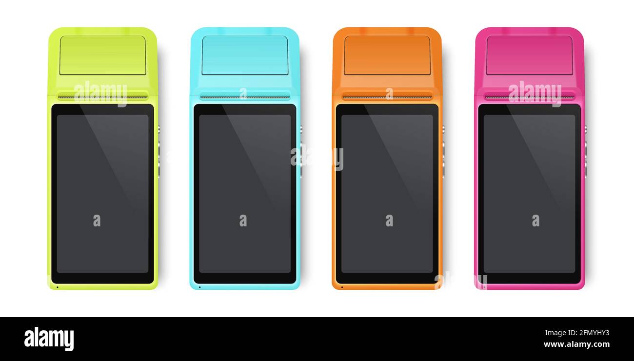 Vector Realistic Silver 3d Payment Machine. POS Terminal Set Closeup Isolated on White ...