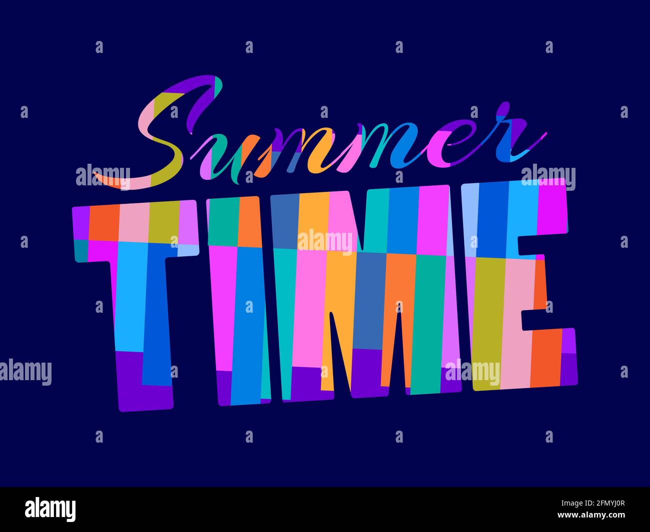 Summer time. Text with a multicolored geometric pattern. 80s retro ...