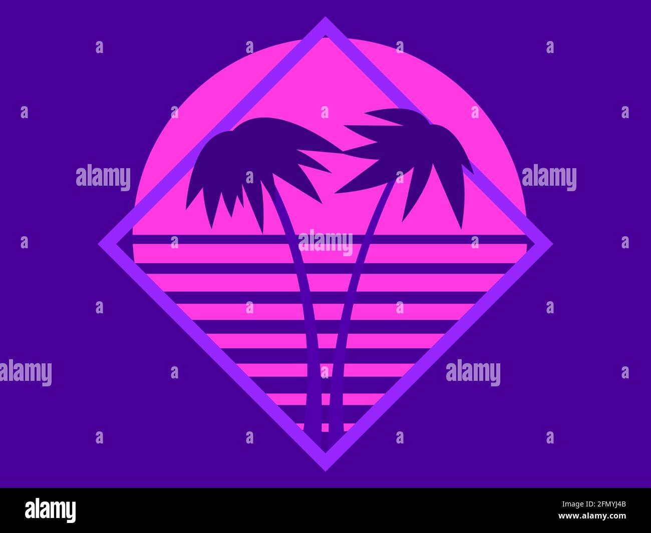 80s palm trees at sunset. Summer time. Retro futuristic sun. Synthwave ...