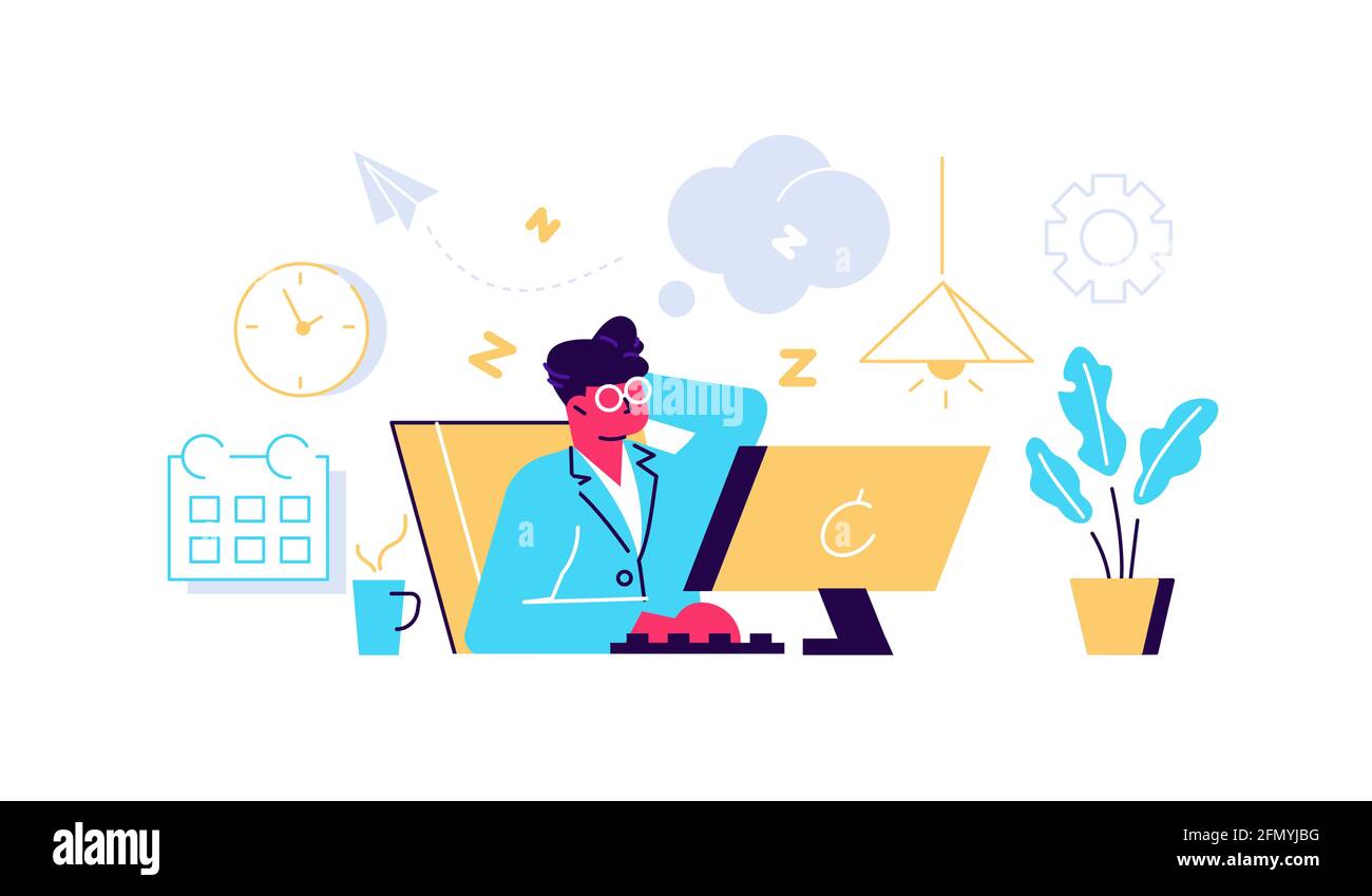 Lazy and unmotivated worker relaxing at workplace Stock Vector Image ...