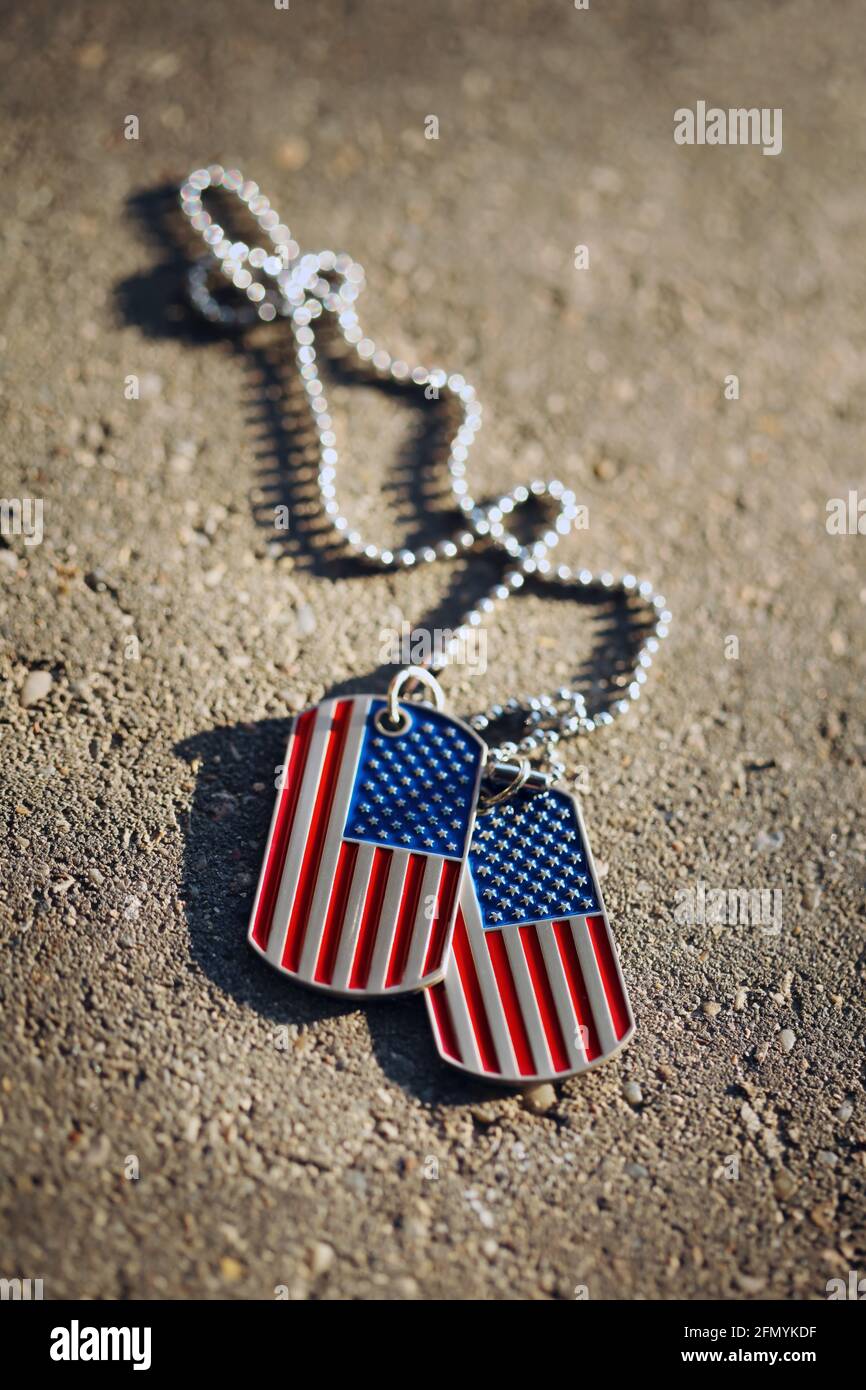 American flag dog tags background Stock Photo - Alamy