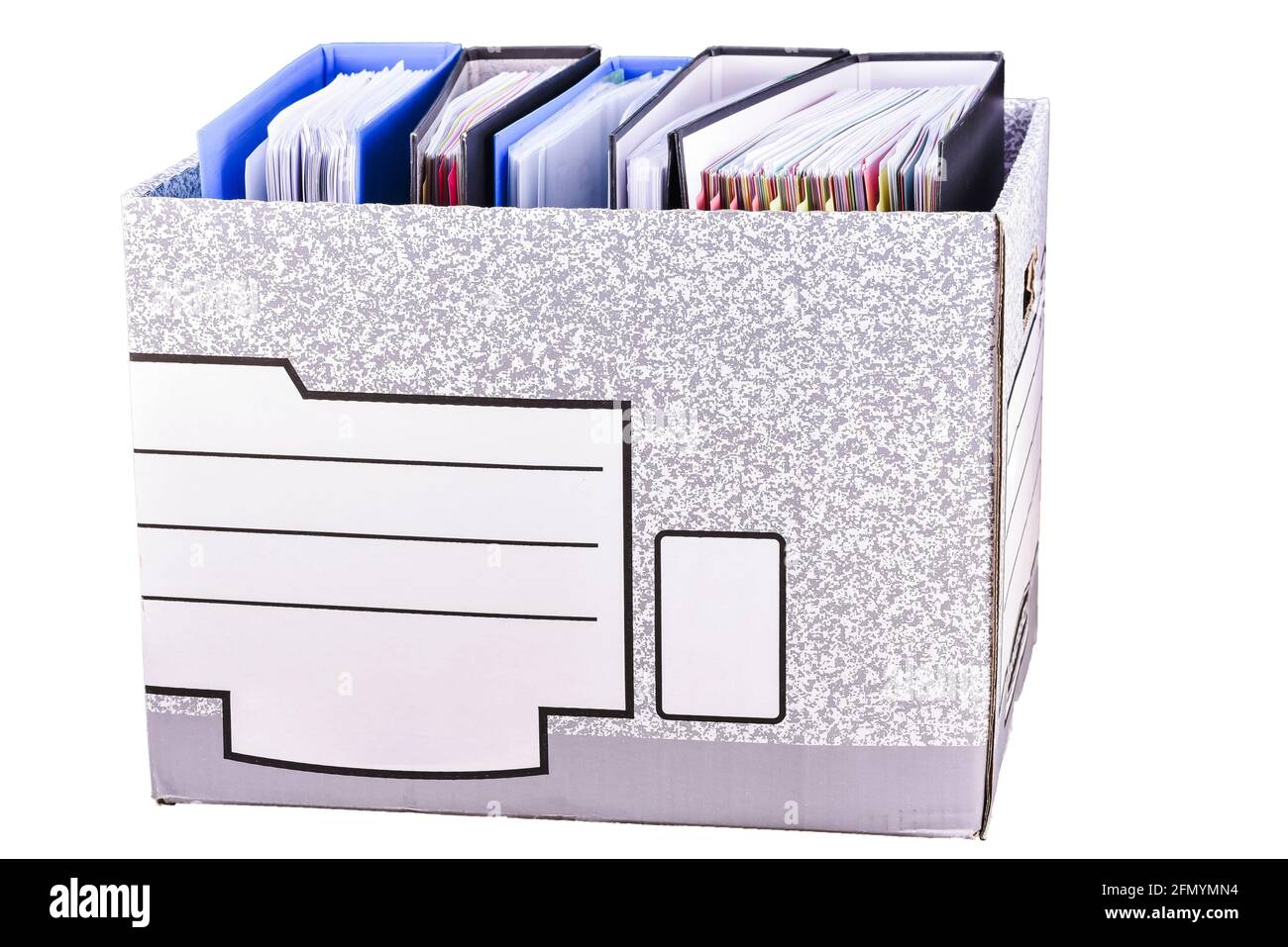 Documents and files folders are placed in a paper box. Isolated Stock ...