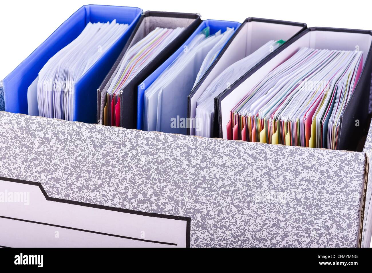 Documents and files folders are placed in a paper box. Isolated Stock ...