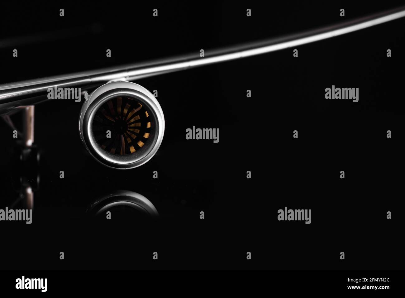 Engine of modern passenger jet airplane. Rotating fan and turbine ...