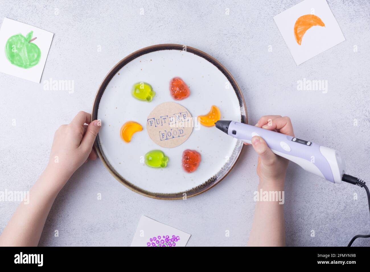 3D printing food concept. 3d pen fruits. Modern additive technologies 4 ...