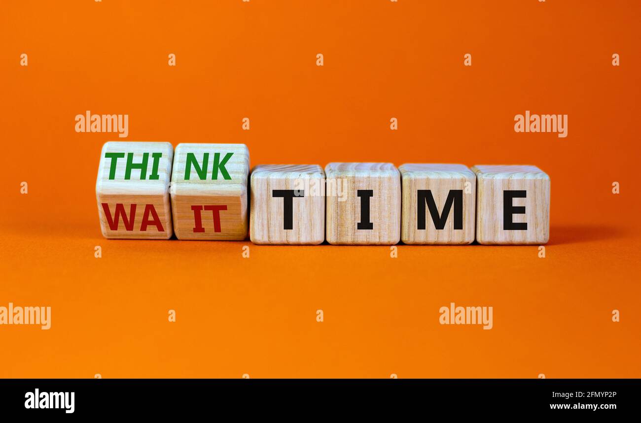 Think or wait time symbol. Turned wooden cubes and changed words 'wait ...