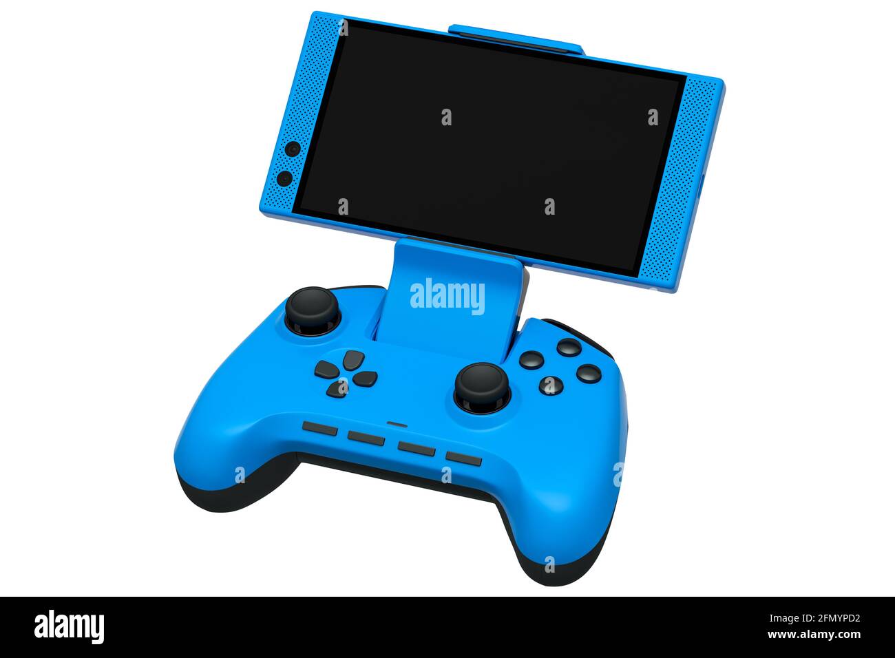 Realistic blue joystick for playing games on a mobile phone on white ...
