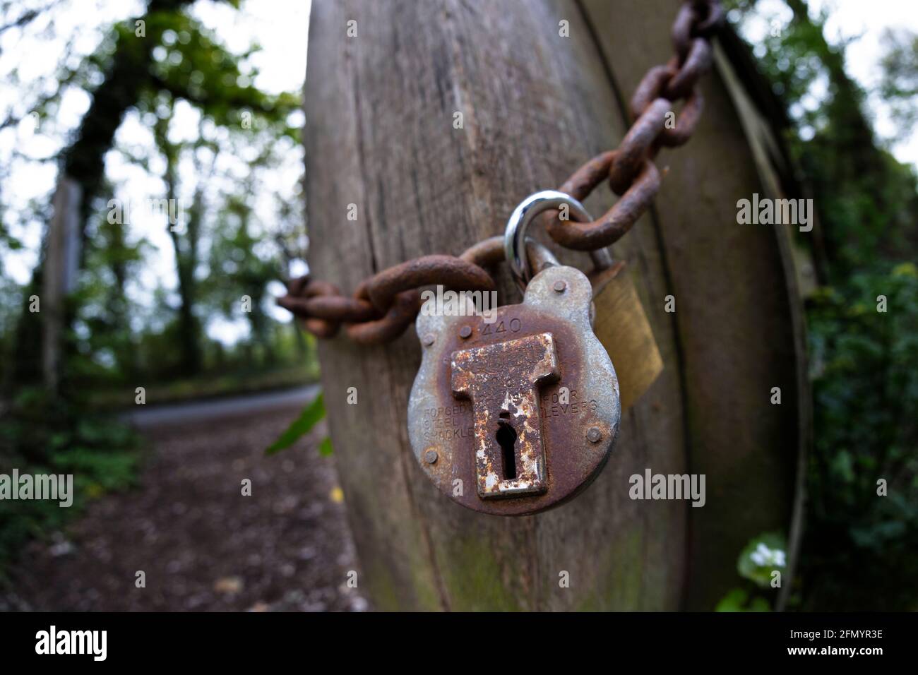 rusty, old, padlock, chain, farm, gate, woodland, agriculture, new,Isle ...