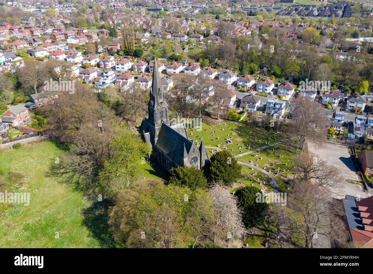 Aerial photo of the British town of Meanwood in Leeds West Yorkshire ...