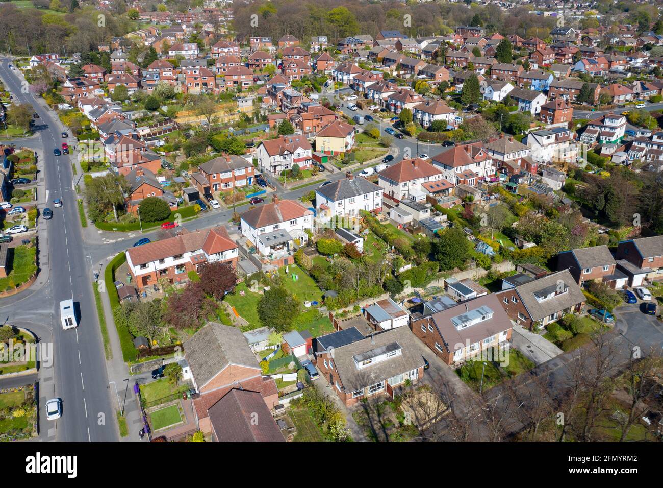 Aerial photo of the British town of Meanwood in Leeds West Yorkshire ...