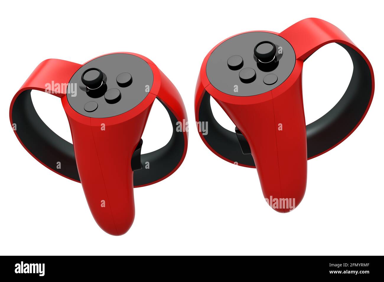 Virtual reality red controllers for online and cloud gaming on white ...