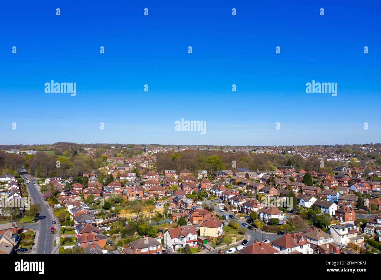 Aerial photo of the British town of Meanwood in Leeds West Yorkshire ...