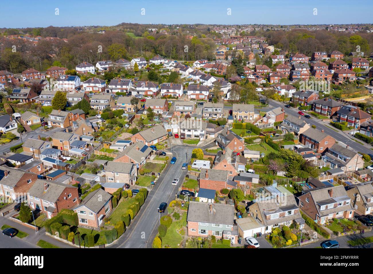 Aerial photo of the British town of Meanwood in Leeds West Yorkshire ...
