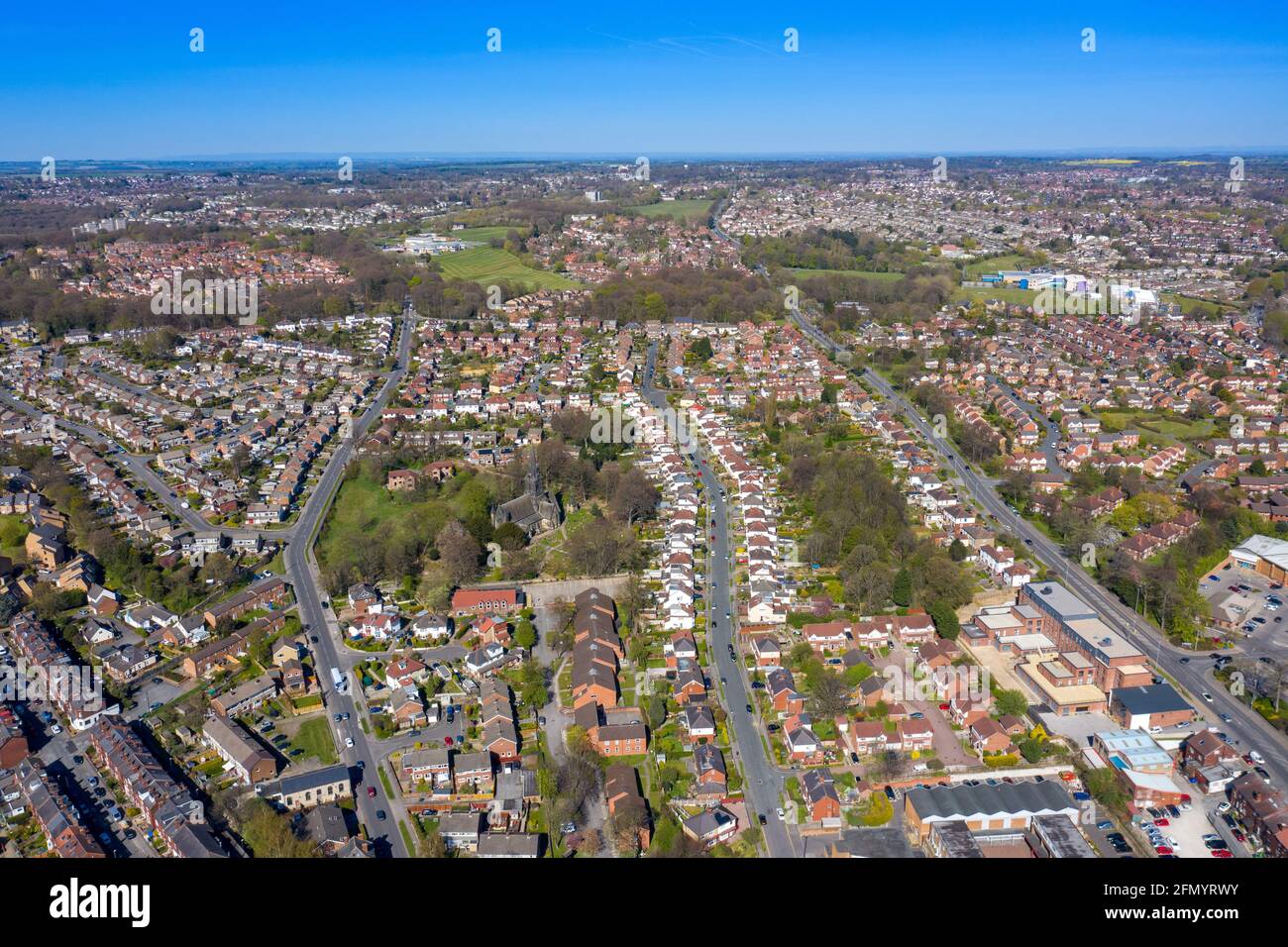Aerial photo of the British town of Meanwood in Leeds West Yorkshire ...