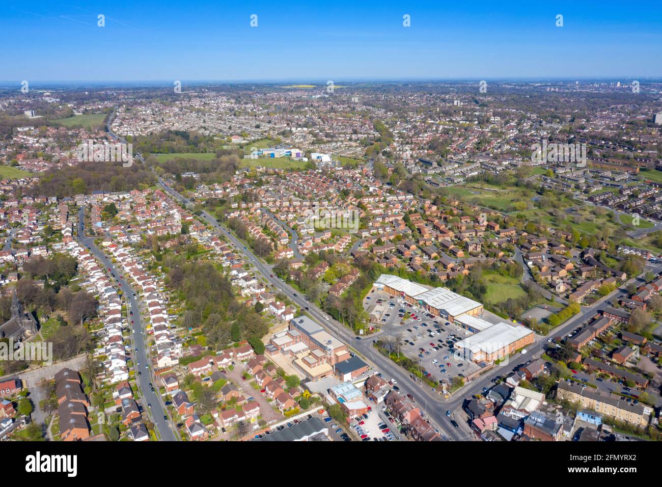 Aerial photo of the British town of Meanwood in Leeds West Yorkshire ...
