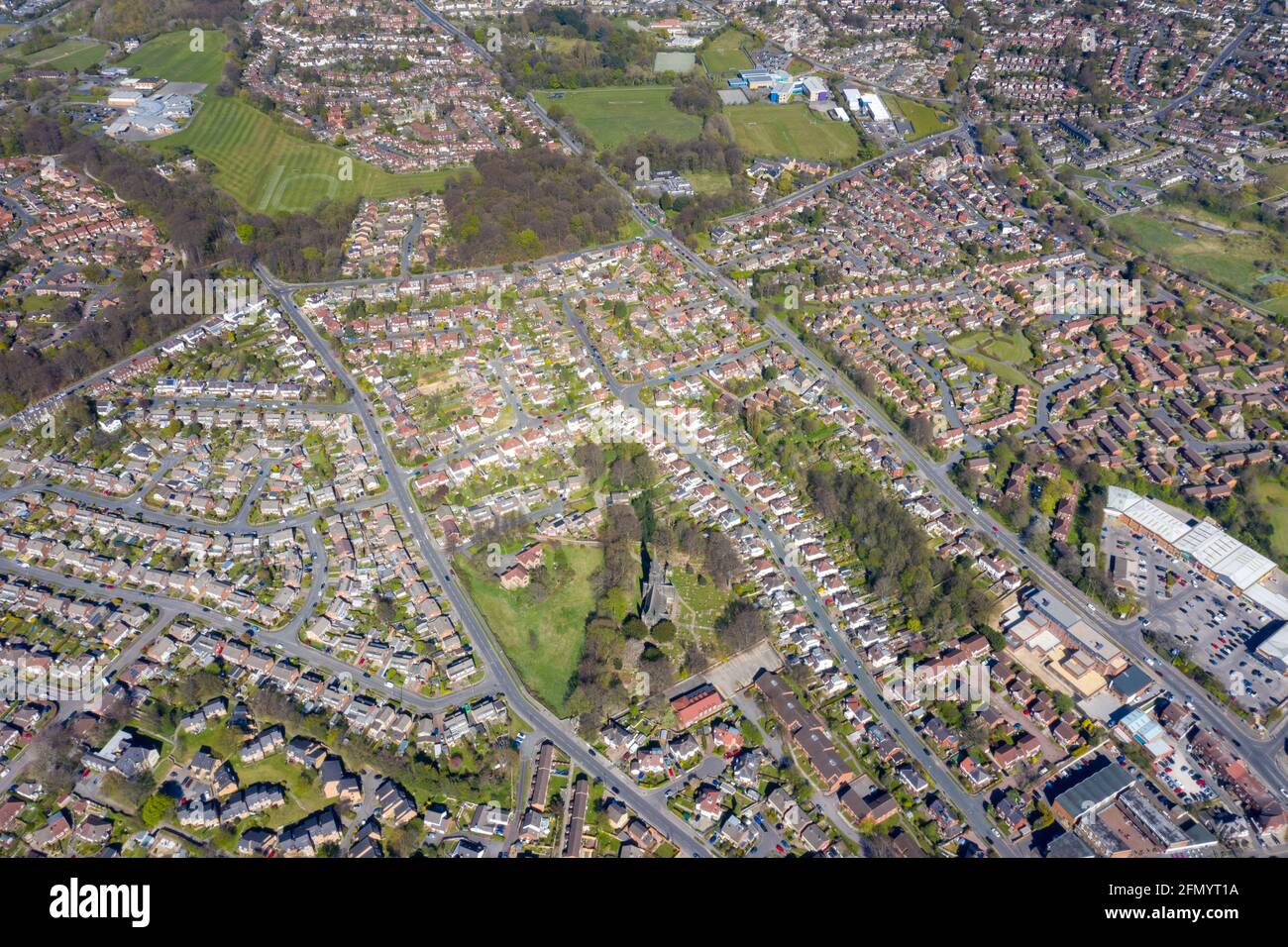 Aerial photo of the British town of Meanwood in Leeds West Yorkshire ...