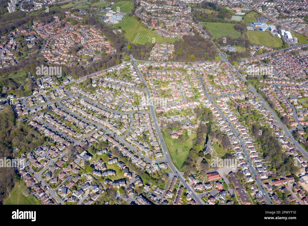 Aerial photo of the British town of Meanwood in Leeds West Yorkshire ...