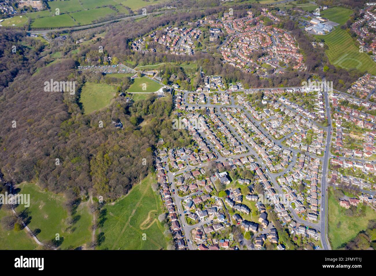 Aerial photo of the British town of Meanwood in Leeds West Yorkshire ...