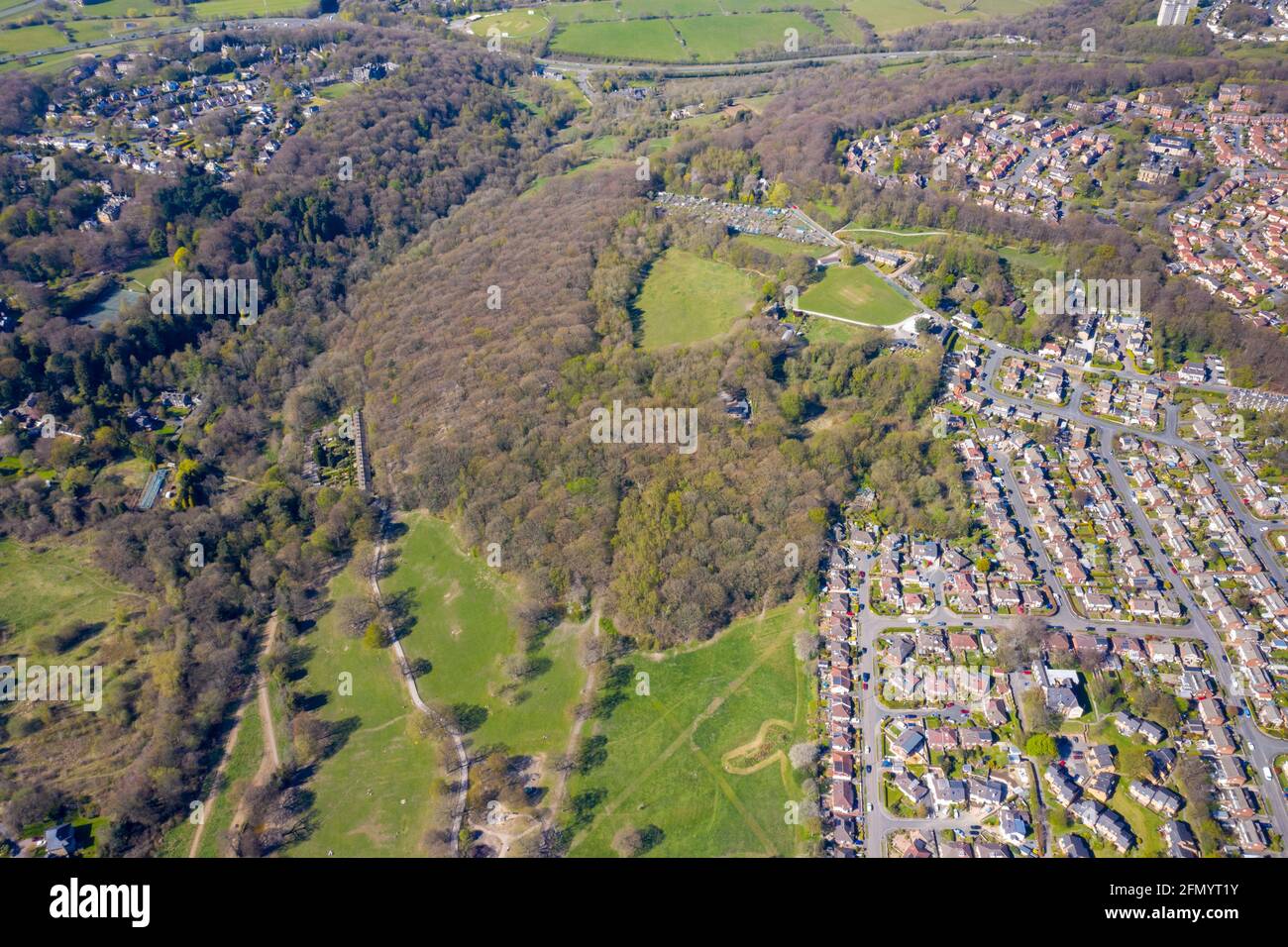Aerial photo of the British town of Meanwood in Leeds West Yorkshire ...