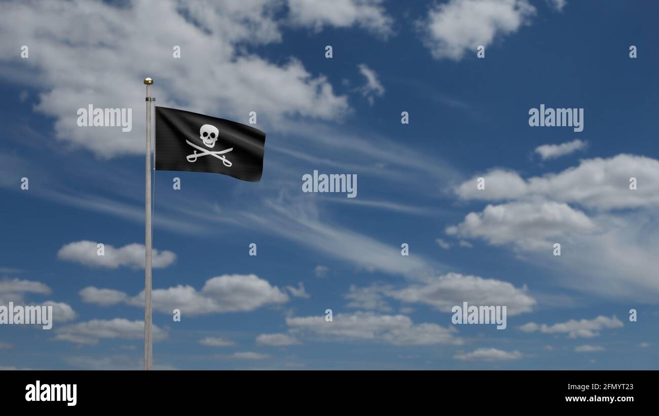 3D, fabric texture of the pirate skull with sabers flag waving in wind ...