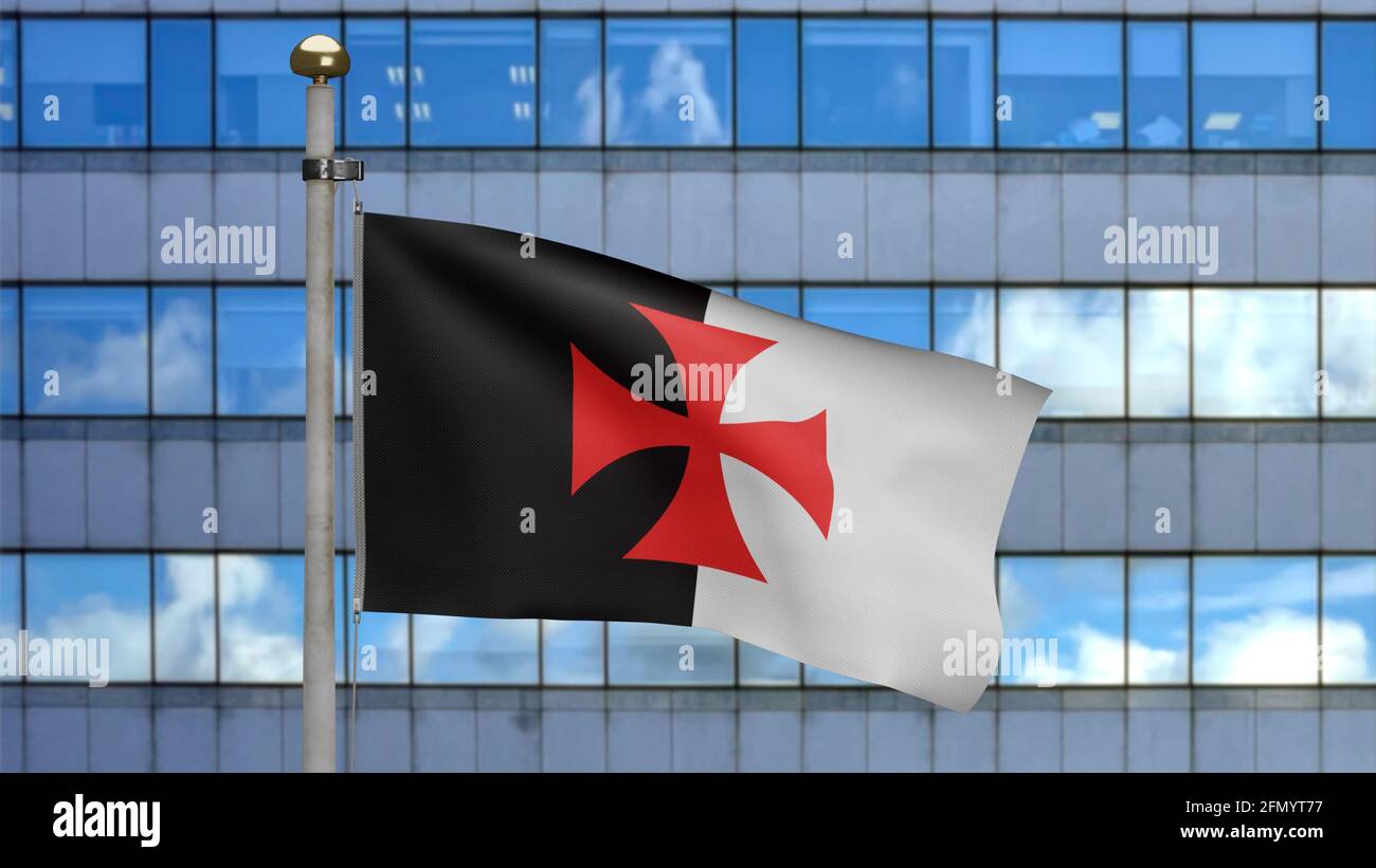 3D Banner of the knights templars at modern city, the Catholic military ...