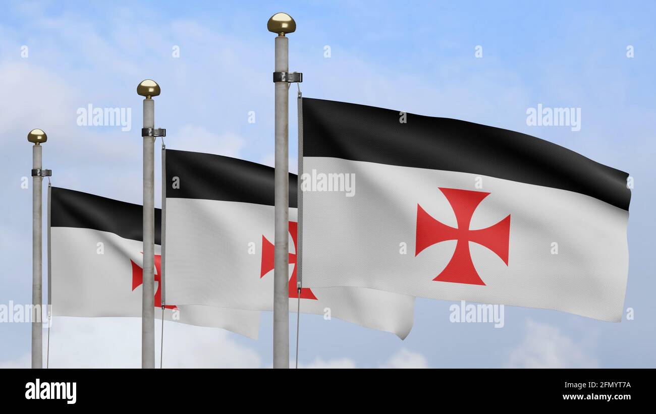 3D Banner of the knights templars with blue sky, the Catholic military ...