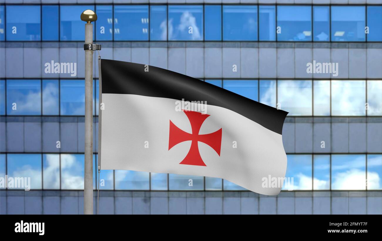 3D Banner of the knights templars at modern city, the Catholic military ...