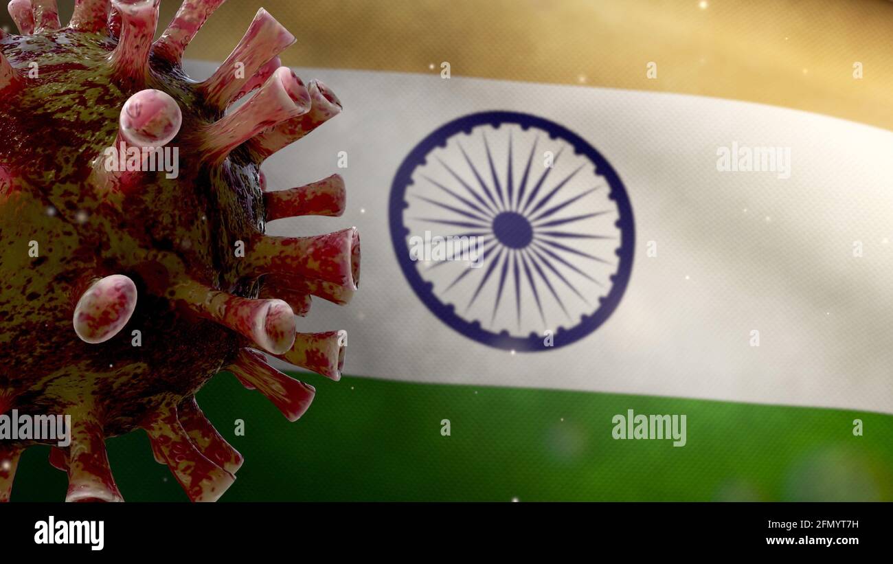 3D, Indian flag waving with coronavirus outbreak infecting respiratory ...