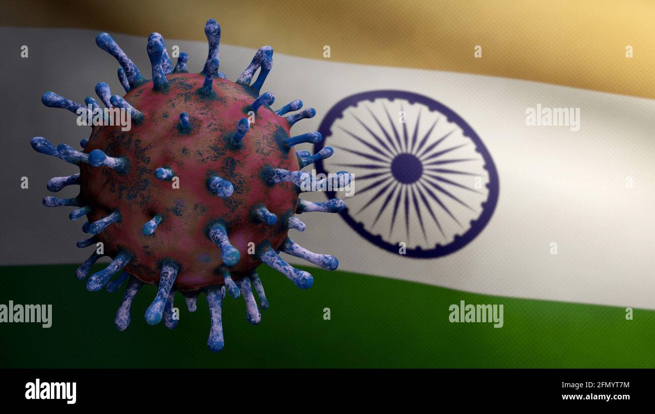 3D, Indian flag waving with coronavirus outbreak infecting respiratory ...