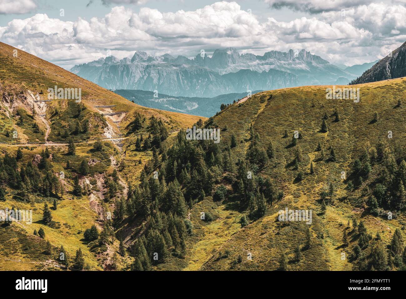 View of the Dolomites from the panoramic path to Merano 2000 in Italy ...