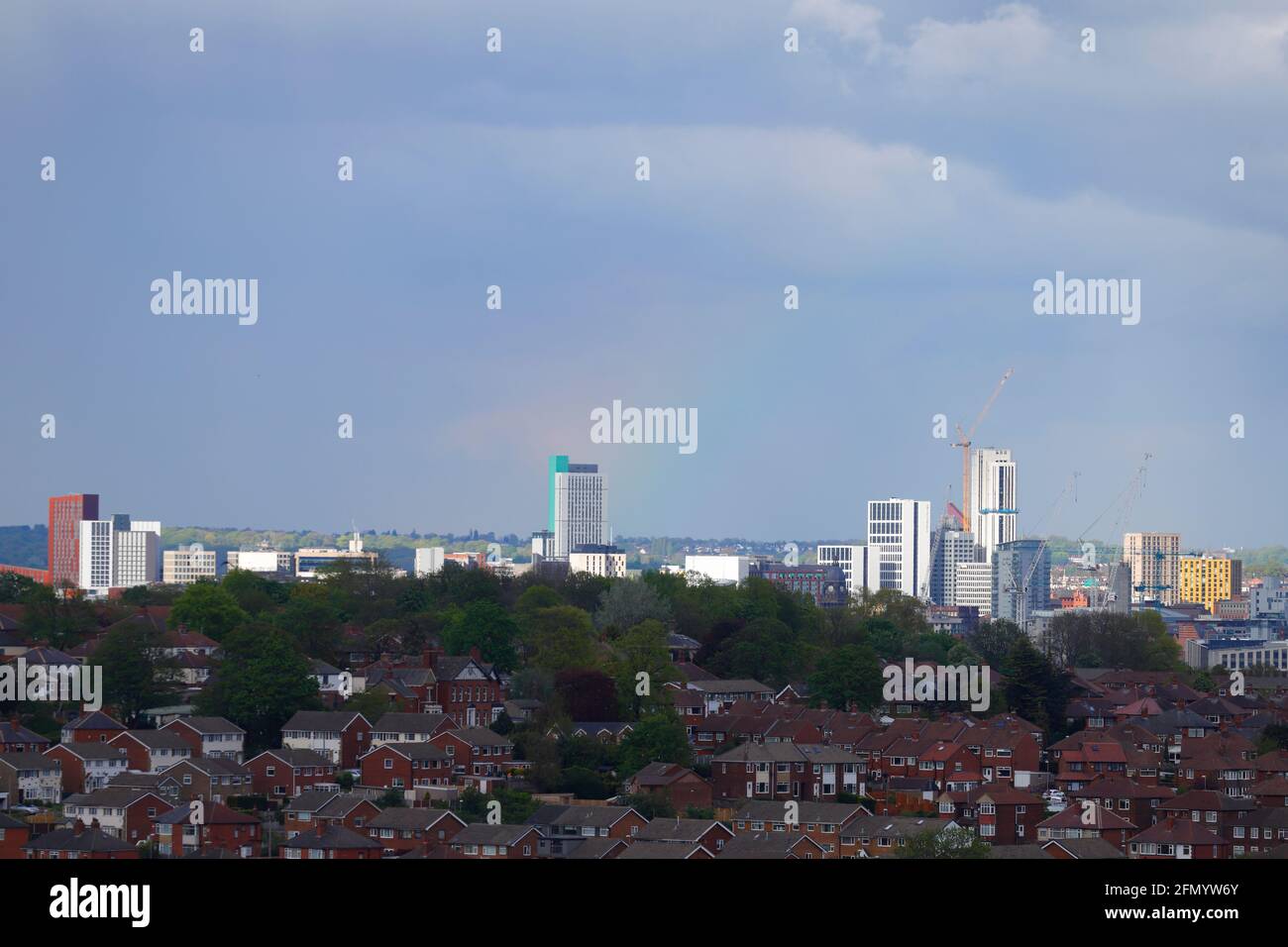 Leeds skyline. Broadcasting Tower (left) Sky Plaza (centre) Arena ...