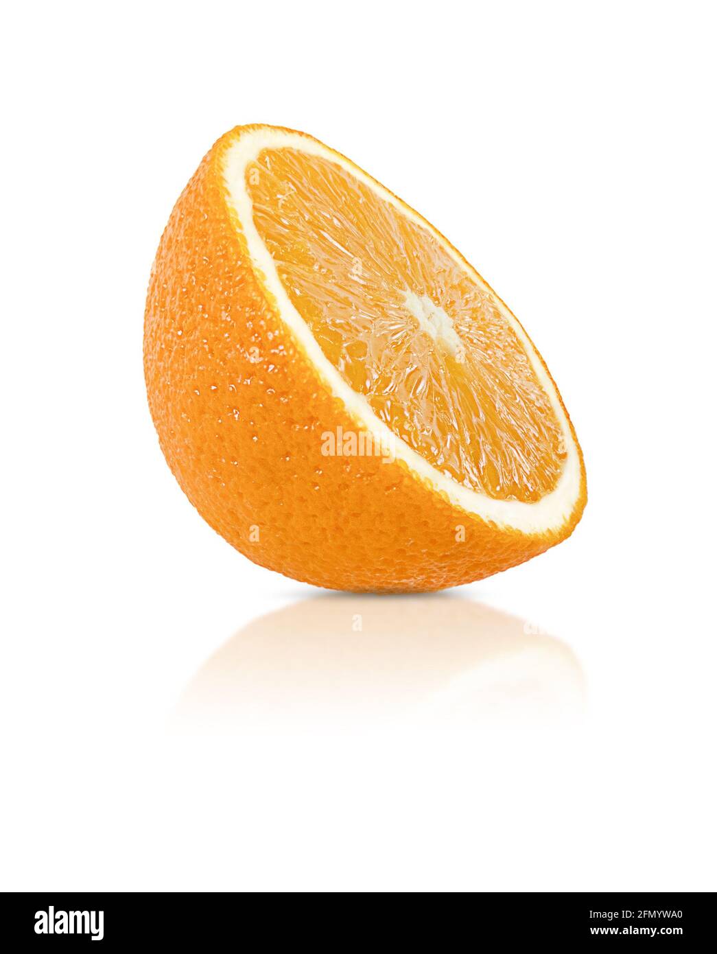 Orange fruit half isolated on a white background with shadow and ...