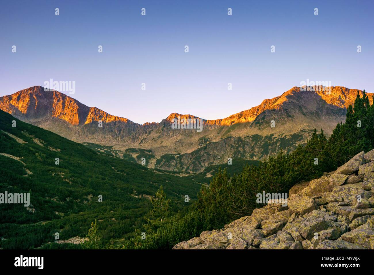 Hiking to Koncheto, view across the peaks of the Pirin Mountains in ...