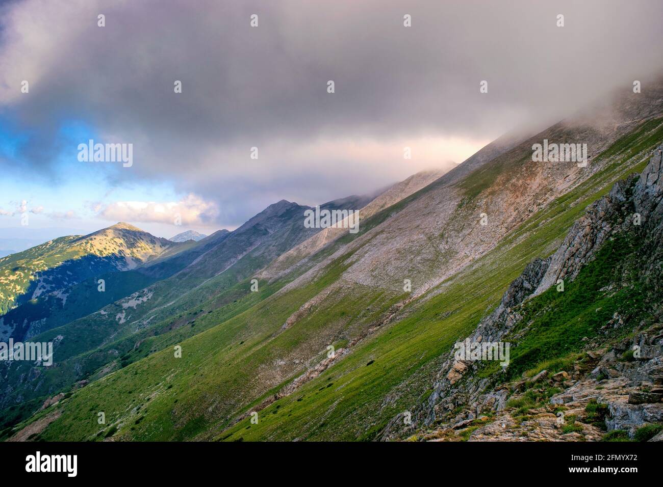 Hiking to Koncheto, view across the peaks of the Pirin Mountains in ...